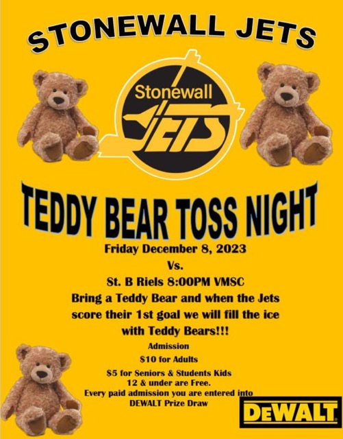 Stonewall Jets Teddy Bear Toss Dec 8 2023 | MMJHL News